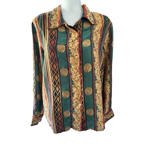 Core B. | Tops | Corey B New York Silk Blouse Womens 2 Baroque Pattern ...